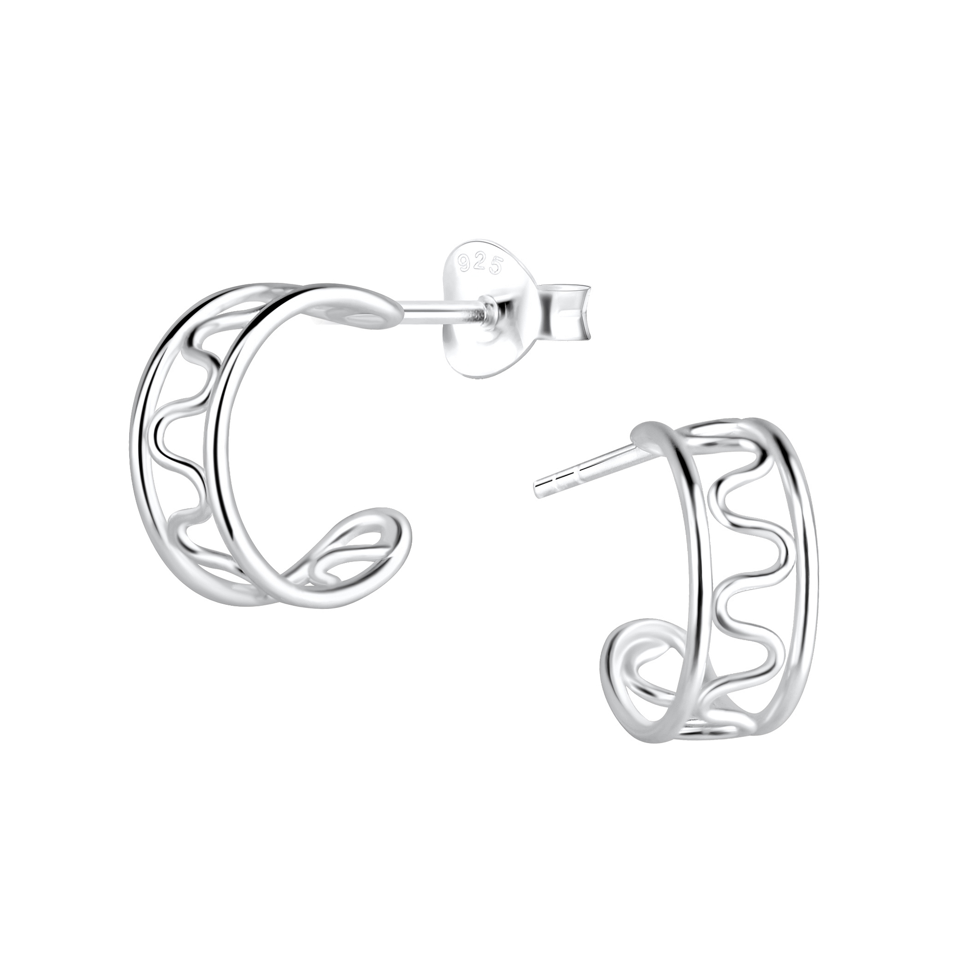 Silver JD | Sterling Silver Wave Half Hoop Ear Studs – JD9254