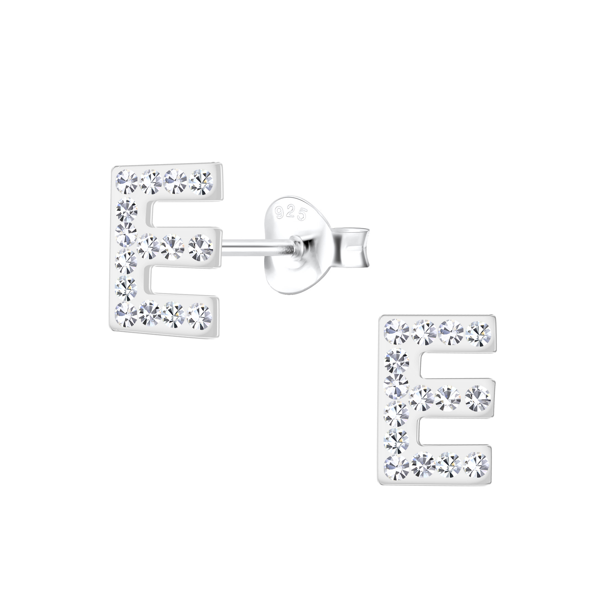 Silver JD | Sterling Silver Letter E Ear Studs – JD18705