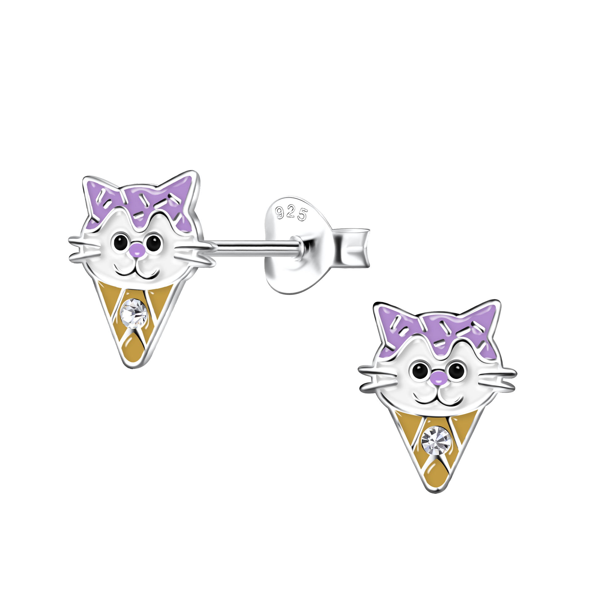 Silver JD | Sterling Silver Cat Ice Cream Ear Studs – JD20379
