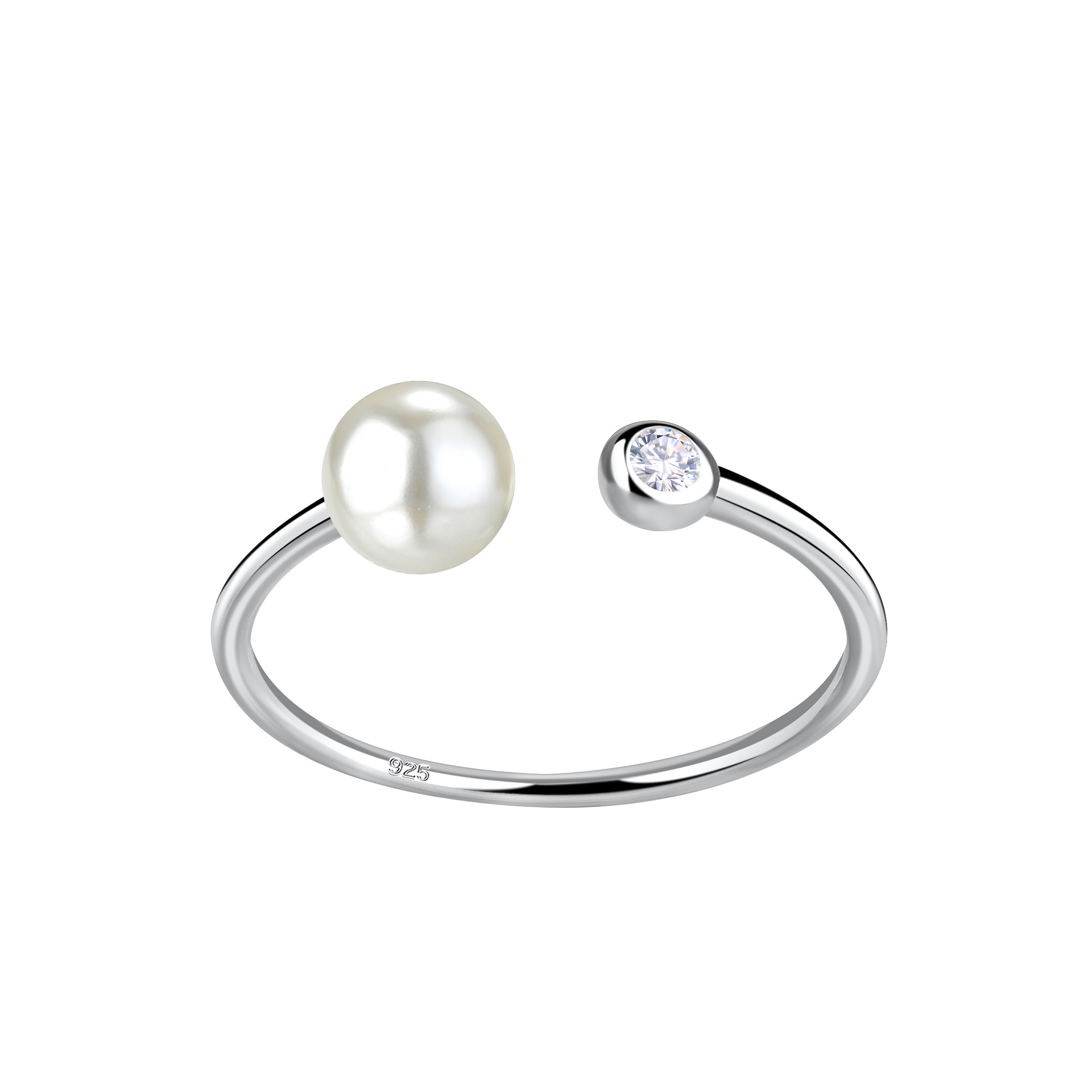 Silver JD | Sterling Silver Opened Ring With Pearl – JD20421