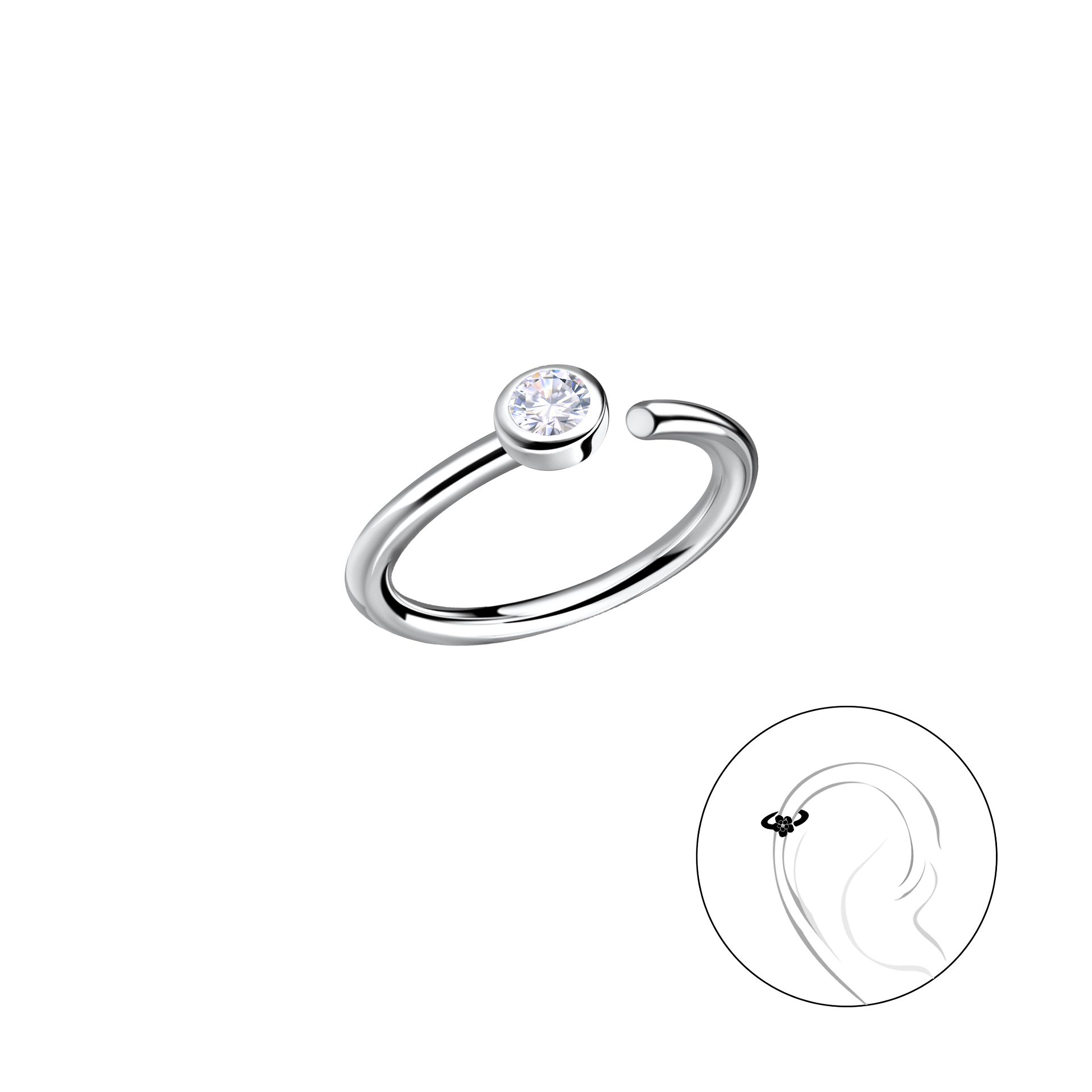 Silver JD | Sterling Silver Single Stone Helix Hoop – JD20641