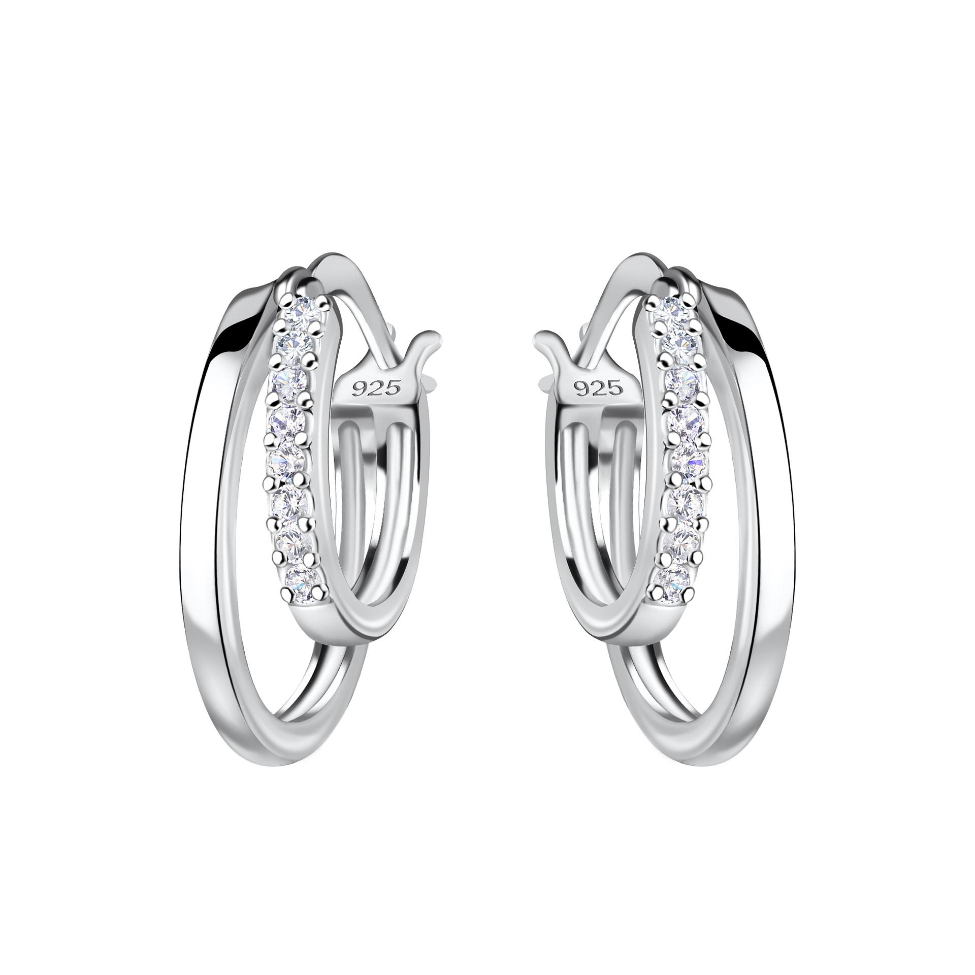 Silver JD | Sterling Silver Double Line French Lock Ear Hoops – JD21185